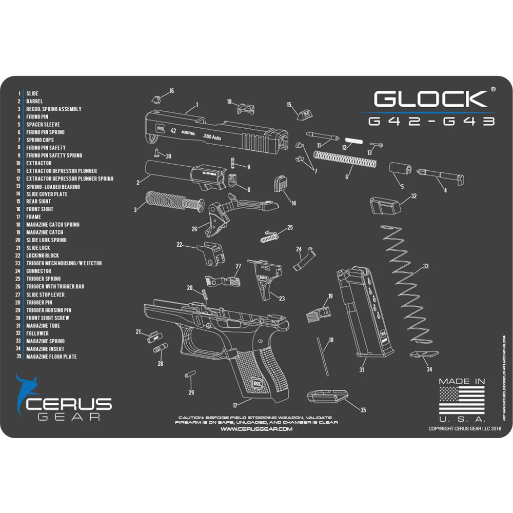 MAT-SMALL-GLK-42-SCH-GRY - Podložka pro čištění zbraní GLOCK 42-43 ...